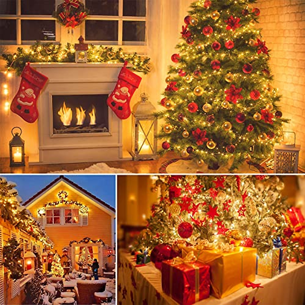 ECOWHO Christmas String Lights Outdoor, 66ft 200 LED Battery Operated Warm White Fairy Twinkle Lights Indoor with Remote, IP65 Waterproof, 8 Lighting Modes for Xmas Tree Garden Holiday Bedroom Decor