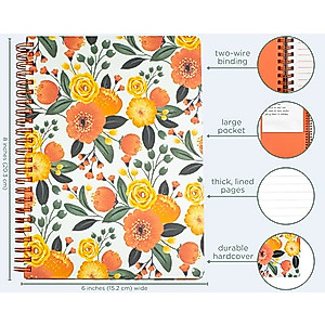 Steel Mill & Co Cute Mini Spiral Notebook, 8.25" x 6.25" Journal with Durable Hardcover and 160 Lined Pages, Orange Floral