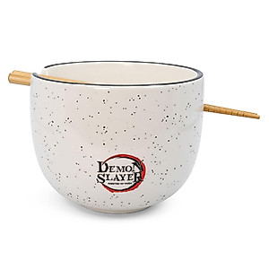 Demon Slayer Tanjiro Kamado Japanese Ceramic Dinnerware Set | Includes 16-Ounce Ramen Noodle Bowl and Wooden Chopsticks | Asian Food Dish Set For Home & Kitchen | Anime Manga Gifts and Collectibles