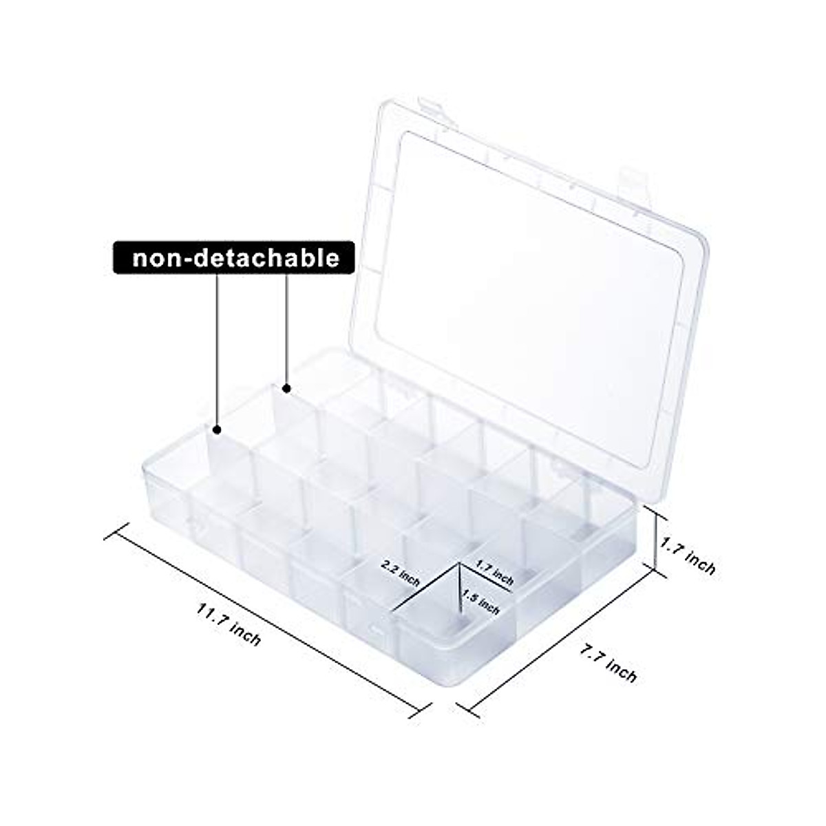 iBune 18 Grids Large Plastic Compartment Container, Bead Storage Organizer Box Case with Adjustable Removable Dividers for Jewelry Craft Tackles Tools, Size 11.7 x 7.7 x 1.7 in, White