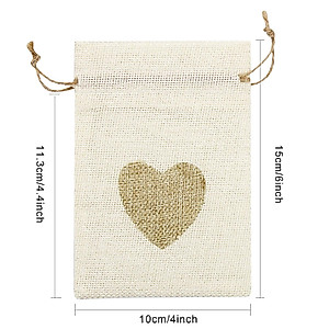 SumDirect Heart Burlap Bags with Drawstring - 36Pcs 4x6 Inch Beige Small Linen Gift Pouch for Wedding，Baby shower Favor Gift Bags