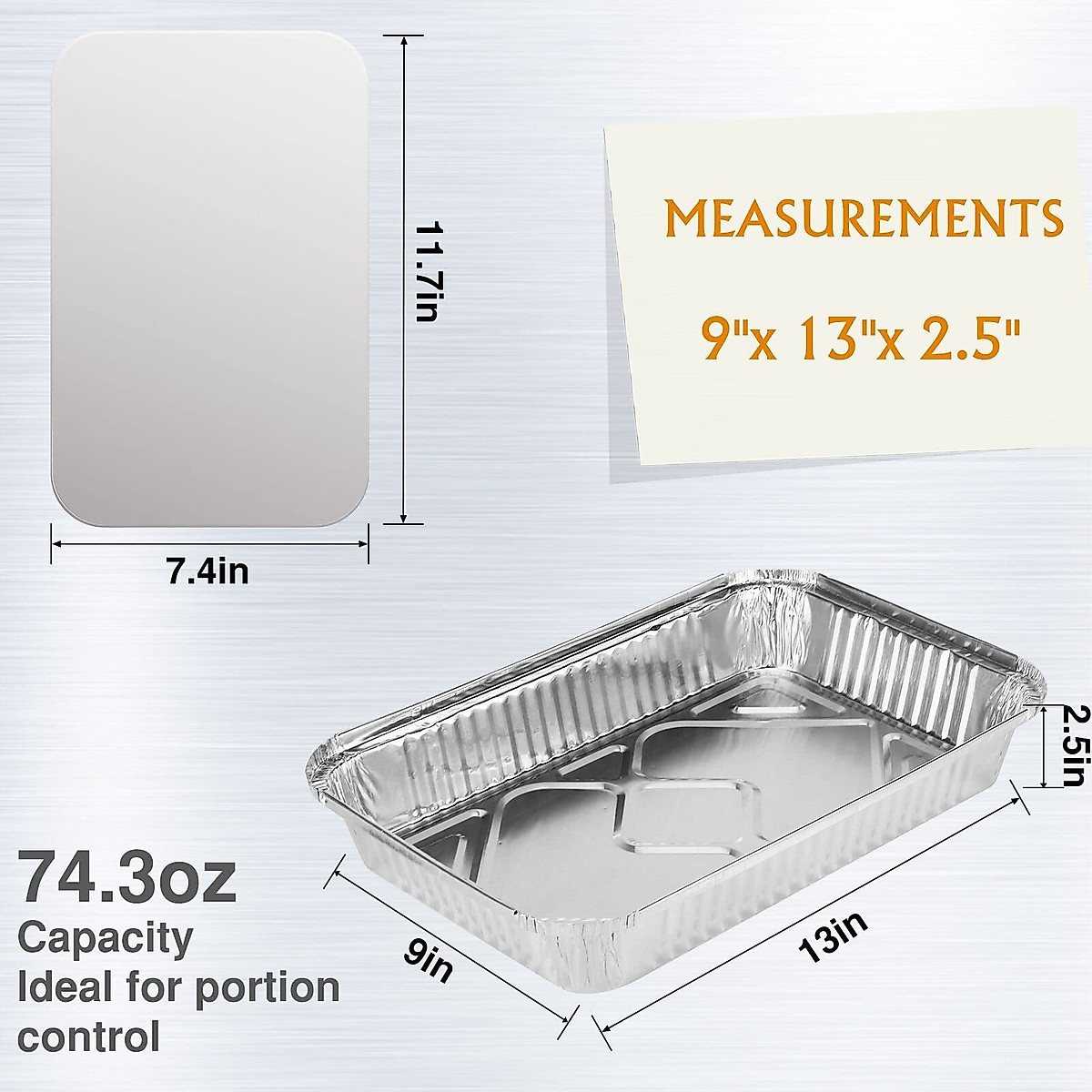 Aluminum Pans Trays With Aluminum Lids 10 Pack 3 Liter - 9"x13" Inch Half Size Disposable Baking Containers - Recyclable Pans for Storing Serving & Reheating - Freezer Air Fryer and Oven Safe