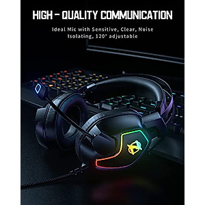 Gaming Headset for Xbox One PS4 PS5 PC Switch, Noise Canceling Headphones with Microphone, 3.5mm Audio Jack, Auto-Adjust Headband, 50mm Drivers, RGB Light, Lightweight Wired Gaming Headphones-Black