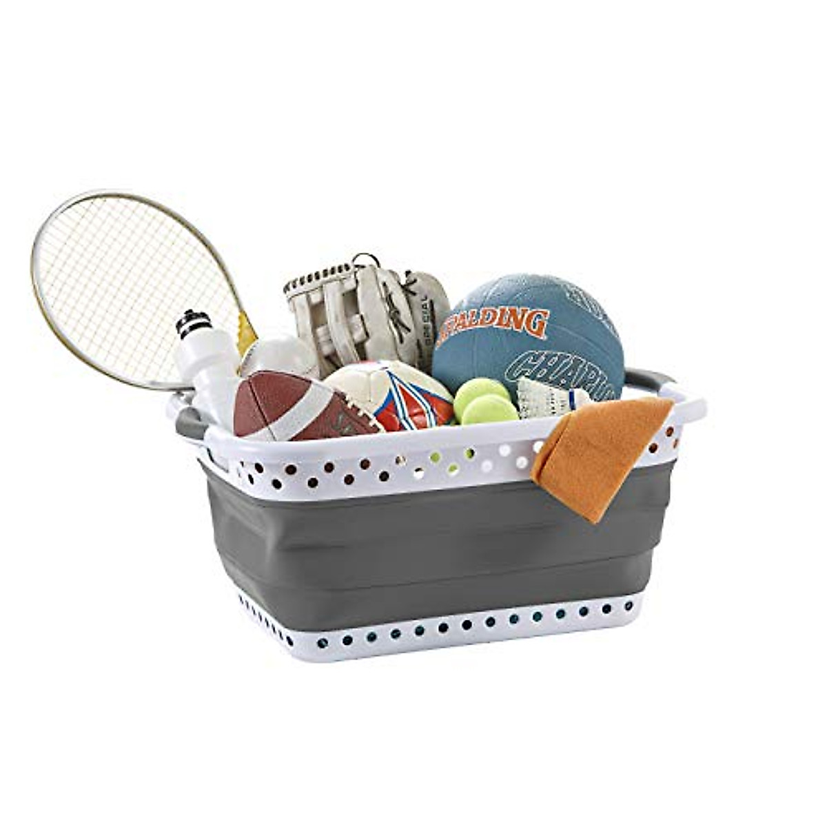 Pop & Load Collapse & Store Collapsible Basket Ultra-Slim Utility 25" High Dual Handle Rectangular/Folds to 3" in Grey Onyx POP & LOAD- LAUNDRY, Large Rect-2