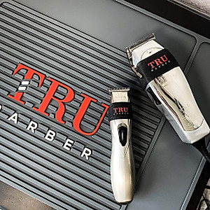 TRU BARBER Organizer Mat 18" X 13" (Charcoal Grey) Flexible PVC Station Mat, Salon Barbershop work station pads, Beauty salon tools, Counter mat for clippers, anti slip