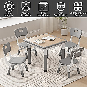 JONUTATO Kids Table and Chairs, Height Adjustable Childrens Table and Chair Set, Kids Tables for Age 2-8, Graffiti Desktop, Table for Kids with 2 Seats, Small Kids Table, Max 300lbs