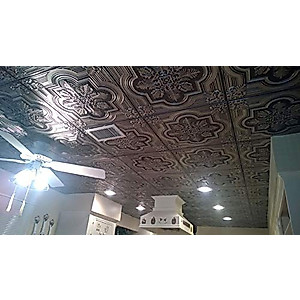 From Plain To Beautiful In Hours 206 Large Snowflake PVC 2' x 2' Lay-in or Glue-up Ceiling Tile, Pack of 25, Antique Silver, 25 Piece