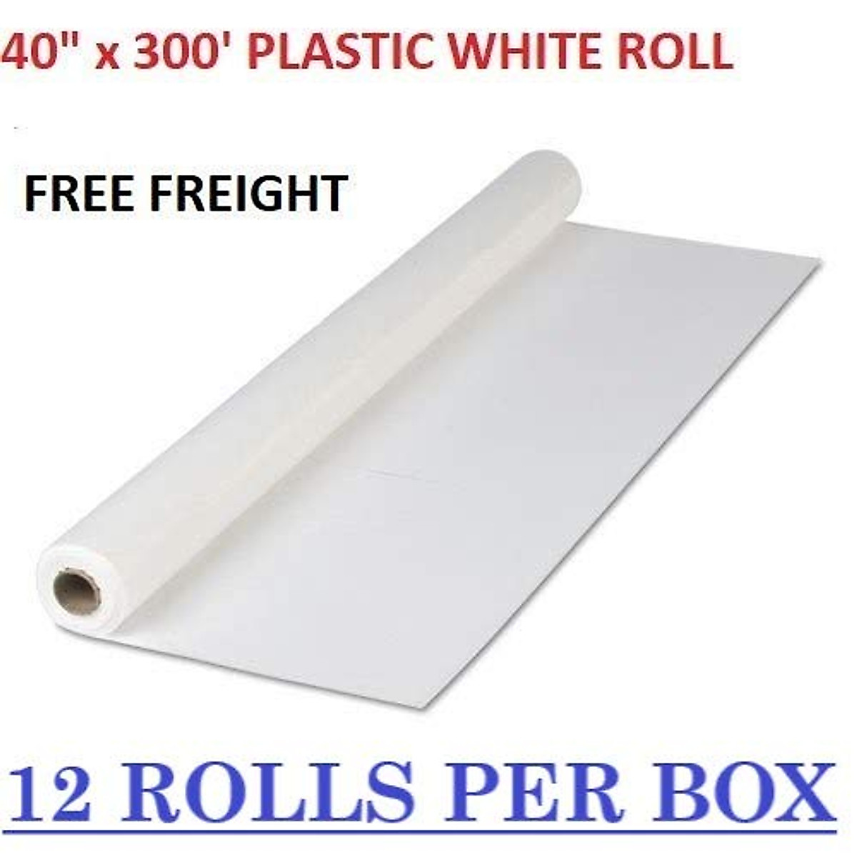 QSD Plastic Party Banquet Disposable Tablecloth Roll White- 300 ft. x 40 in. - Each Roll Covers 36 8' Foot Tables - 12 Pack