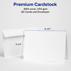 Avery Printable Greeting Cards, Half-Fold, 5.5" x 8.5", Matte White, 20 Blank Cards with Envelopes (3265)