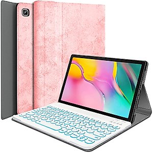Wineecy Backlit Keyboard Case for Samsung Galaxy Tab A 10.1" 2019, 7 Colors Backlight Magnetically Detachable Wireless Keyboard & PU Folio Stand Cover Case for SM-T510, SM-T515, SM-T517 Tablet (Pink)