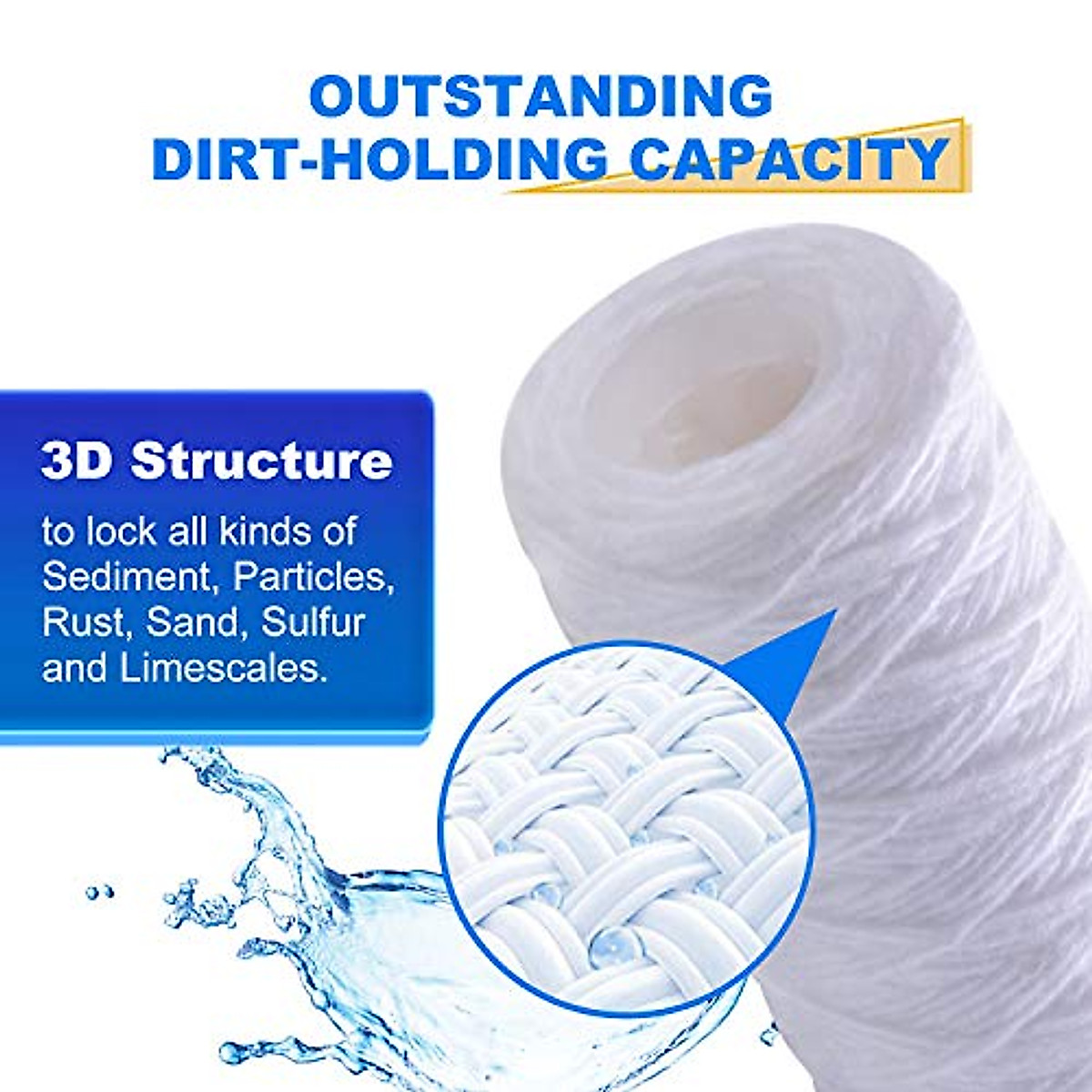 GOLDEN ICEPURE 5 Micron 10" 2.5" Whole House String Sediment Water Filter Compatible with Dupont WFPFC4002, EPW2, EPW2VC, EPW2C, WP-5, AP110, CFS110, WFPFC4002, CW-MF 4PACK