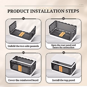 YESHOMY Storage Bins with Lids, 8.4 Gal Clear Plastic Collapsible Containers, Equipped with Door, Stackable Storage Box with Latching Buckles & Wheel, Organizer for Clothes, Toys, Foods, 4 Pack