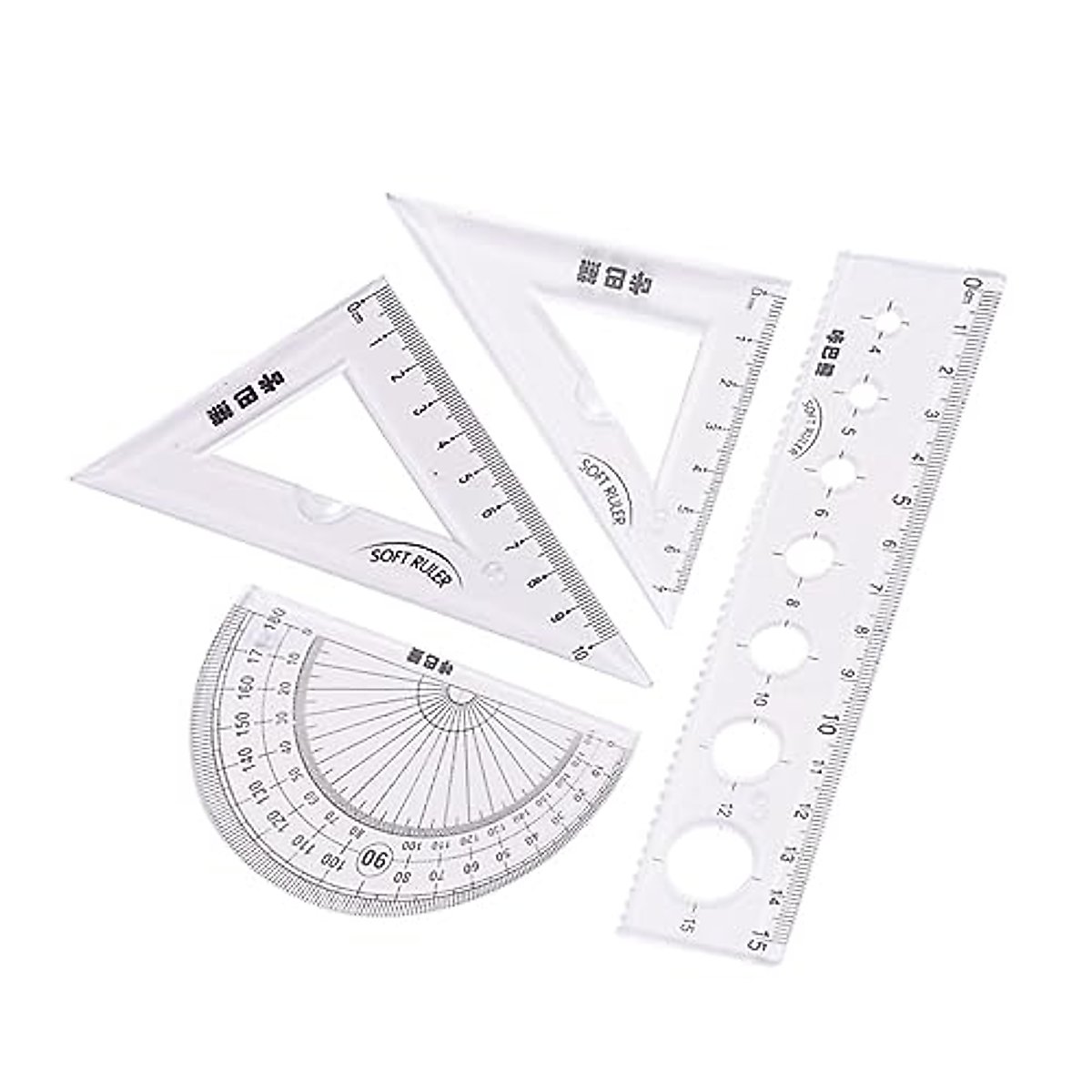 Operitacx 4 Set Clear Ruler Math Protractor Straight Ruler Triangular Ruler Geometry Ruler Ruler Suit Tools for Rulers Plastic Ruler Stationery Unisex to Draft