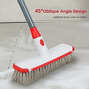 Scrub Brush Floor Brush with Long Handle, Deck Brush Floor Scrubber 2 in 1 Scrape Brush Stiff Bristle Shower Brush Scrubbing Brush Cleaning Brush for Bathroom, Kitchen, Tub, Carpet, Grout, Tile