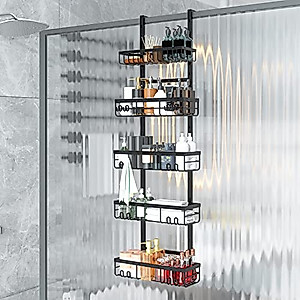 ksdenuov 5-Tier Over the Door Shower Caddy, Hanging Shower Caddy, Shower Organizer Hanging with Soap Holder for Bathroom Storage and Organisation, No Drilling, Black