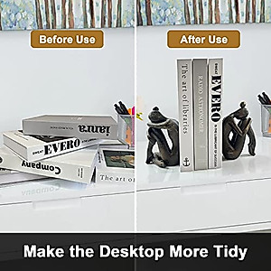 LIFFY Decorative bookends - Heavy Duty Bookend Holder Decor - Non Skid Resin Book Ends - Decorative Book Stopper for Shelves, Study, Office Desk, Bedroom, Great Gift for Book Lovers