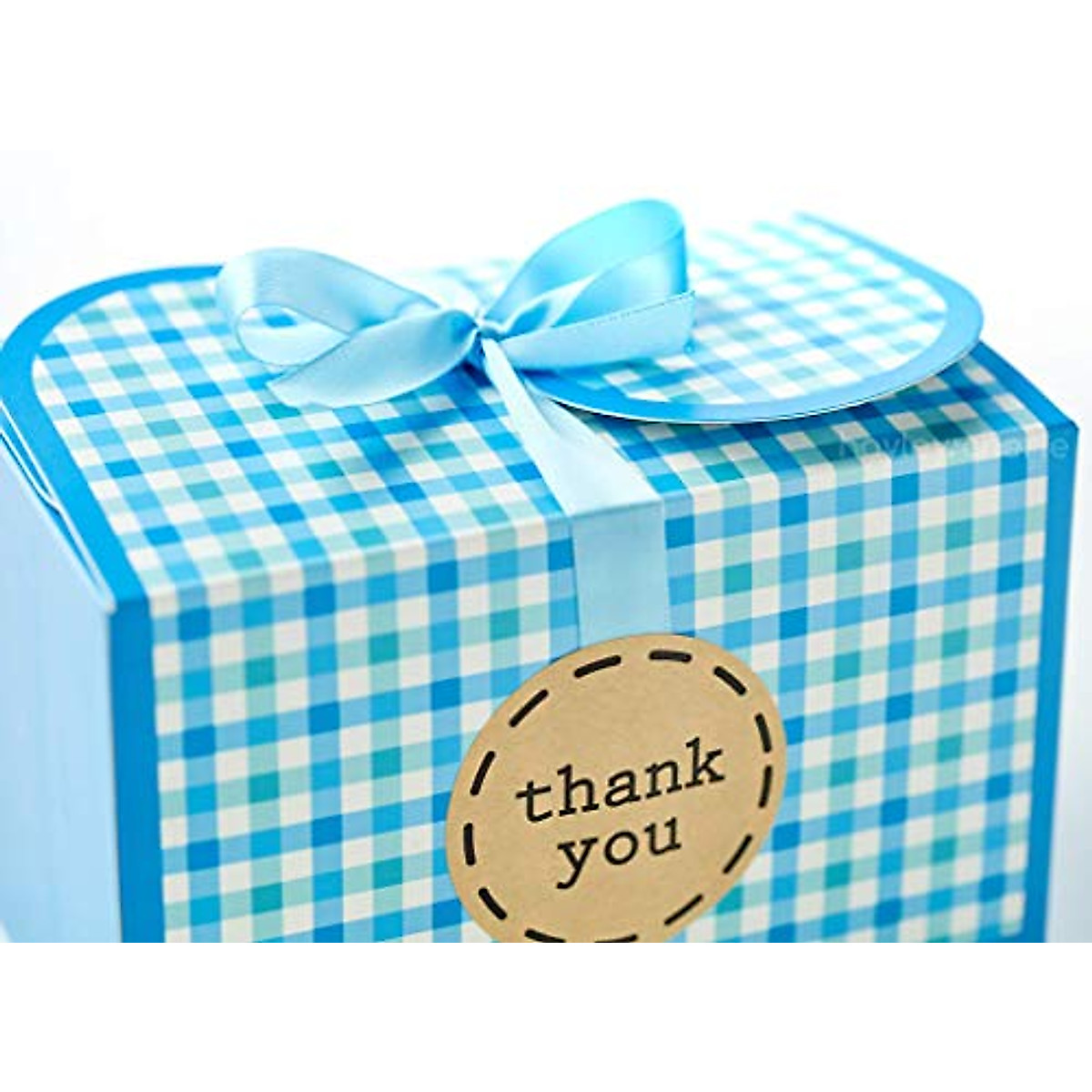 Hayley Cherie - Gift Treat Boxes with Ribbons and Thank You Stickers (20 Pack) - 6.5 x 4 x 4 inches - Thick 400gsm Card - For Cookies, Goodies, Candy, Parties, Christmas, Birthdays, Weddings