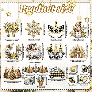 Christmas Transfer for T-shirts, 18 Pcs Gold Iron on Decals Stickers Heat Transfer Decal Santa Claus Snow Patches for Clothing Hat Pillow Backpack DIY Craft Supplies