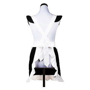 Love Potato Cute Sweet Retro Frilly Aprons for Girl Women's Kitchen Cooking Cleaning Maid Costume with Pocket (Black and White)