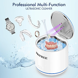 Ultrasonic Cleaner for Dentures, Retainer, Aligner, Mouth Guard, Braces, Jewelry, Whitening Trays, Toothbrush Head, 45kHz Portable Ultrasonic Retainer Cleaner, For Home and Travel blue