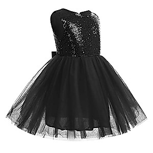 Baby Girl Princess Sequins Tulle Pageant Dress for Cake Smash Birthday Baptism Party Wedding Communion Backless Dance Gown Black 4 Years