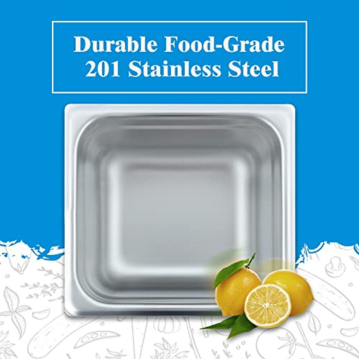 STEELBUS 6 Pack 1/6 Size,4 Inches Deep Steam Table Pan,Anti-Jam Standard GN Hotel Pans,NSF Commercial Stainless Steel Chafing Pans,Catering Storage Metal Food Pans for Restaurant, hotel & home