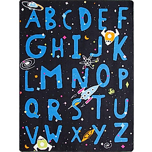 Alphabet A -Z Space Spaceship Blue Black Colourful Boys Kids Childrens Floor Play Area Rug Mat 3'3" x 4'7"