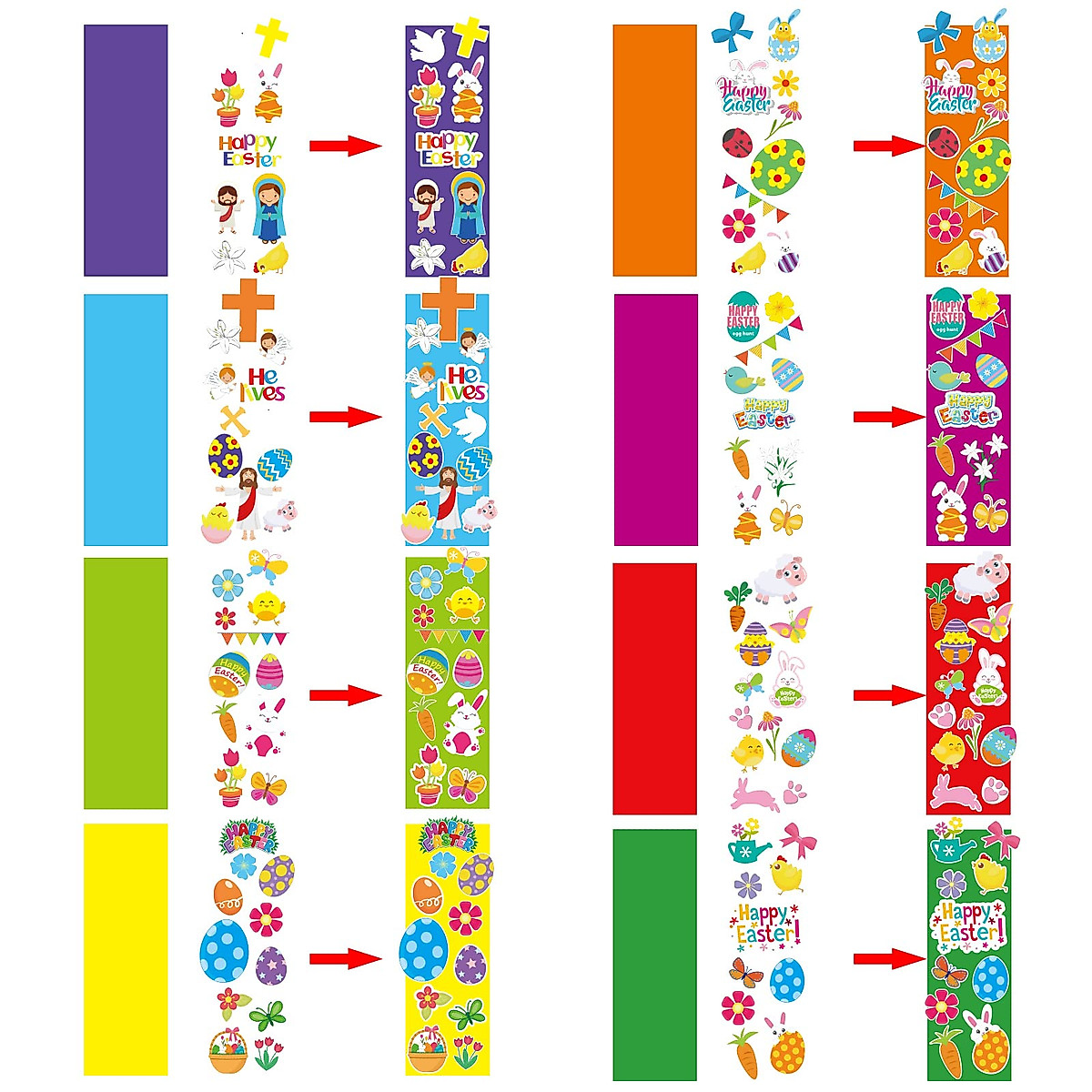 48Pcs Easter Paper Craft Kids DIY Bookmarks Art Craft Kit with Easter Egg Bunny Jesus Cross Stickers, Easter Home School Classroom Game Activities Party Decoration Gift Favor