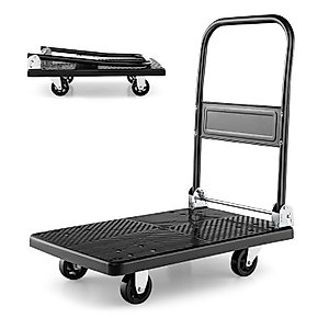 S AFSTAR Folding Platform Truck, Push Cart Dolly with 360° Swivel Wheels & 440lb Weight Capacity, Moving Hand Truck, Foldable Flatbed Cart, Push Cart Dolly for Loading and Easy Storage (28" x 19")
