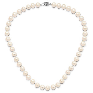 925 Sterling Silver Pearl clasp 8 9mm White Freshwater Cultured Pearl Necklace 16 Inch Jewelry for Women