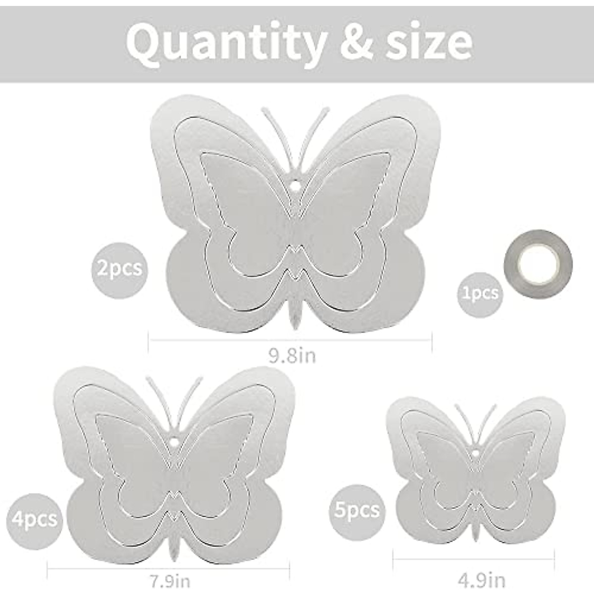BEISHIDA 3D Silver Butterfly Birthday Decorations Including 3 Sizes Hanging Butterfly Garland for Wedding Baby Shower Garden Themed Tea Party Graduation