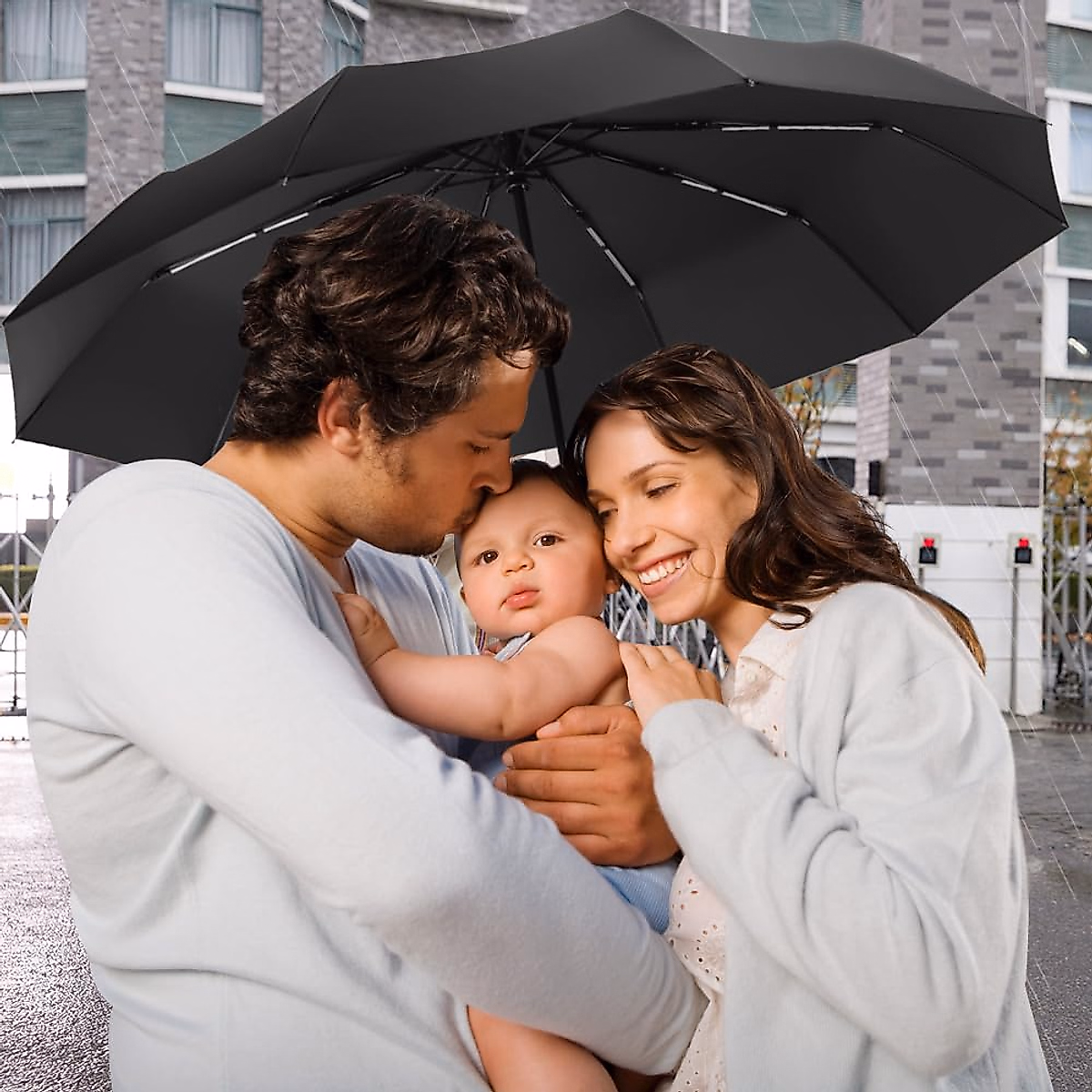 Dlin Windproof Travel Umbrella Automatic Umbrellas for Rain, 10 Ribs Compact Folding Umbrella for Rain, Large Umbrella, Portable Waterproof Umbrellas for Men and Women.