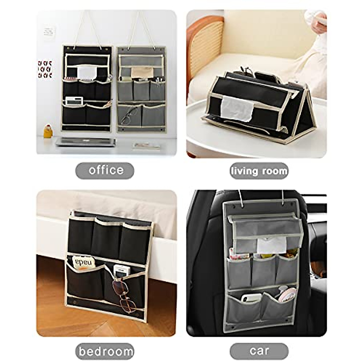 DRON TOOON Fabric Wall Hanging Storage Caddy Bag Pouch Organizer with Adhesive Hooks for Bedroom Bathroom Kitchen Office or Car, Yellow