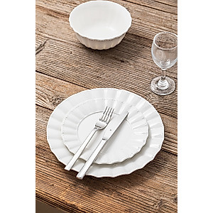 HOMBENE Plates and Bowls Sets, 12 Piece Dinnerware Sets Bone China, Porcelain Dinner Set with Cereal Bowls, Ceramic Soup Bowls, for Pasta, Salad, Gift Idea, Wavy Pattern