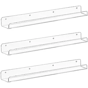 Weiai Clear Acrylic Shelves 24 inches, Floating Wall Bookshelf for Kids, Transparent Book Shelf Ledge for Wall, Set of 3
