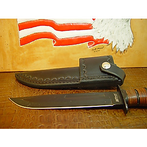 Black Leather Knife Sheath, Made to Fit a Ka Bar Marine Fighter Knife