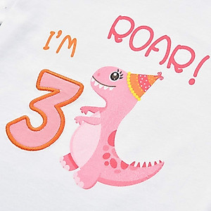 AMZTM 3rd Birthday Girl T-Shirt Dinosaur Party B-Day Themed Tee Gift for Toddler (US, Age, 4 Years, White)