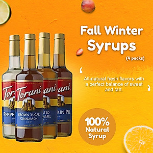 Fall Winter Syrup 4 Pack, Pumpkin Pie, Peppermint, Salted Caramel & Brown Sugar Cinnamon Coffee Soda Flavoring