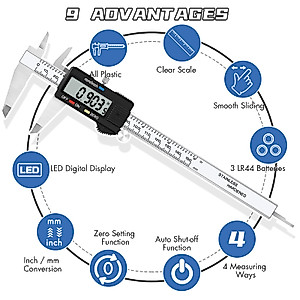 Simhevn Electronic Digital Caliper Measuring Tool, Stainless Steel Vernier Caliper Digital, Easy Switch from Inch Metric, LCD Screen,0-6inch/150mm Caliper Measuring Tool for DIY/3D Printing