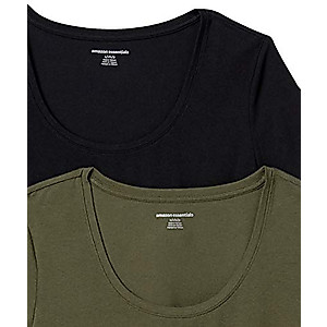 Amazon Essentials Women's Classic-Fit Short-Sleeve Scoop Neck T-Shirt (Available in Plus Size), Pack of 2, Dark Olive/Black, XX-Large