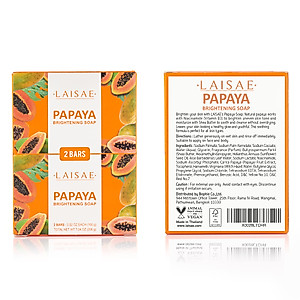 LAISAE Papaya Brightening Soap, Glowing Skin & Hydrating Face Moisturizer with Niacinamide, Shea Butter and Aloe Vera, Even Skin Tone Body Cleansing Bar - Sensitive Skin Soap, Vegan, 3.52 oz (2 Bars)