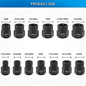 Luckyway 13-Piece Impact Bolt & Nut Remover Set, Nut Extractor Socket, Bolt Remover Tool Set