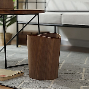 Solid Wood Trash Can Simple Household Storage Bin/Office Paper Basket, Retro Solid Wood Design Hotel Bedroom Bathroom Wooden Trash Can 23.5 × 30 × 19.5Cm (Walnut-Curved)