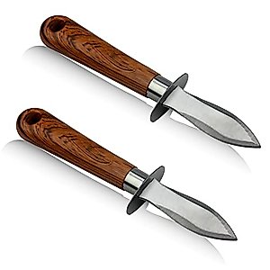 2 Pcs Oyster Shucking Knife Clam Knife, Imitation Wood Grain Handle Oyster Knife, Seafood Scallops Opener Oyster Shucker