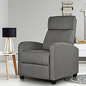 Yaheetech Fabric Recliner Chair Sofa Ergonomic Adjustable Single Sofa with Thicker Seat Cushion Modern Home Theater Seating for Living Room Matte Grey