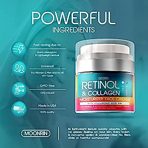 Retinol Cream for Face with Hyaluronic Acid – Collagen Face Moisturizer for Women and Men - Advanced Anti-Aging Formula for Lifting Skin – Reduce Wrinkles, Fine Lines and Dryness – 1.85 fl. Oz