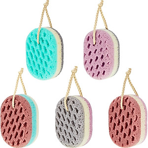 5 Pieces Soft Bath Sponge Gentle Soothing Body Sponge Natural Fiber Exfoliating Shower Sponge for Women Men Kids, Random Color, Oval Shape