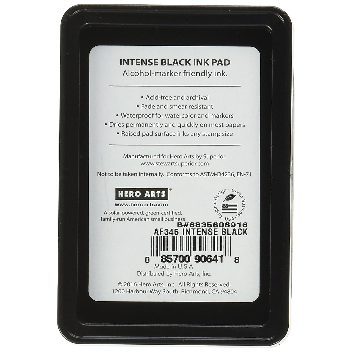 Hero Arts AF345 Hero Hues Ink Pad, Intense Black, 3.5" x 2.25"