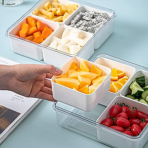 Yardwe Sealed Box with lid，1PC Reusable Snack Container with 4 Compartment Dispenser and Lid,Plastic Organizer(Square Tray)