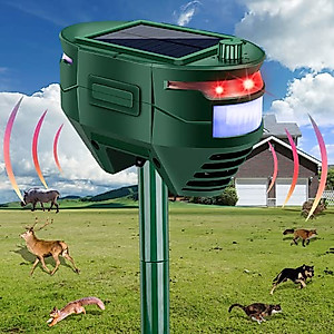 Ultrasonic Animal Repeller Outdoor Waterproof Solar Animal Deterrent with Motion Sensor and Flashing Lights, Yard Farm Garden Repellent for Cat Squirrel Dog Rabbit Raccoon Skunk Fox Deer and More